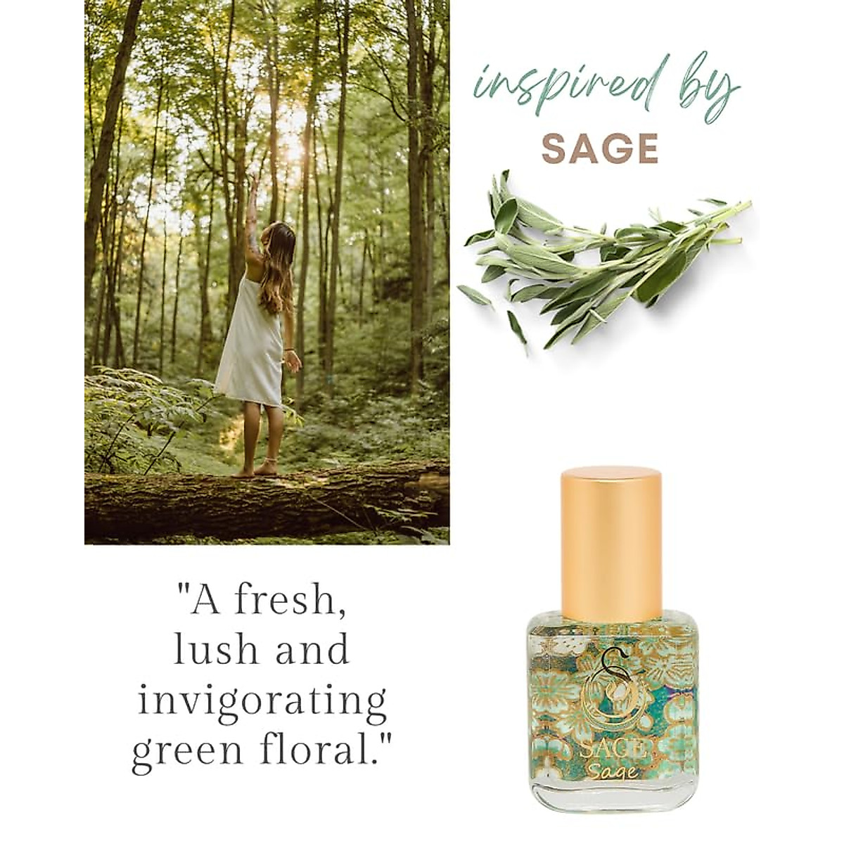 Sage Organic Perfume Oil Extract Roll-On by Sage- 1/4 oz, Vegan & Cruelty-Free, Fresh Scent, Cucumber, White Sage, Sweet Pea