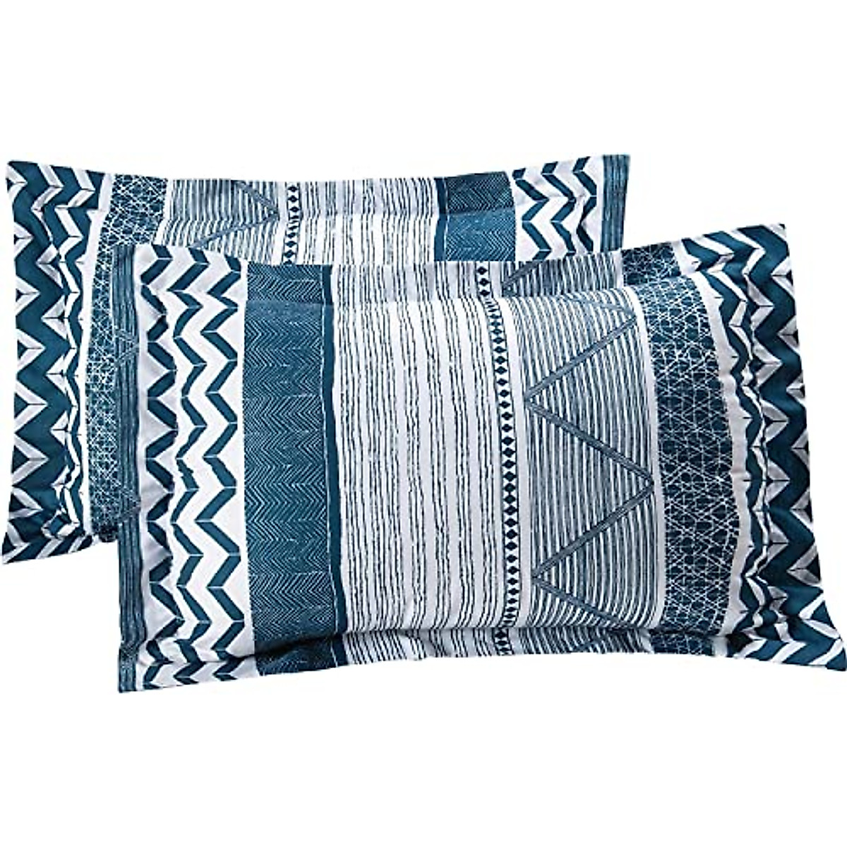 Shatex Full Size Comforter Set (86x82Inch) 3 Pieces,Cozy Bedding for All Season,Blue Bohemian Stripes Comforter,Ultra Soft 100% Microfiber Polyester,Triangle Comforter with 2 Pillow Shams (20x26Inch)