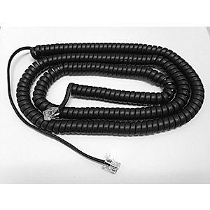 The VoIP Lounge 25 Foot Flat Black Long Handset Receiver Curly Phone Cord with Long Lead