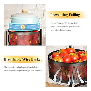 SNTD Fruit and Vegetable Basket Bowls for Kitchen with Metal Top Lid, 5 Tier Rotating Storage Rack Cart for Potato Onion Bread Banana, Wire Basket Organizer on Wheels, Large, Black