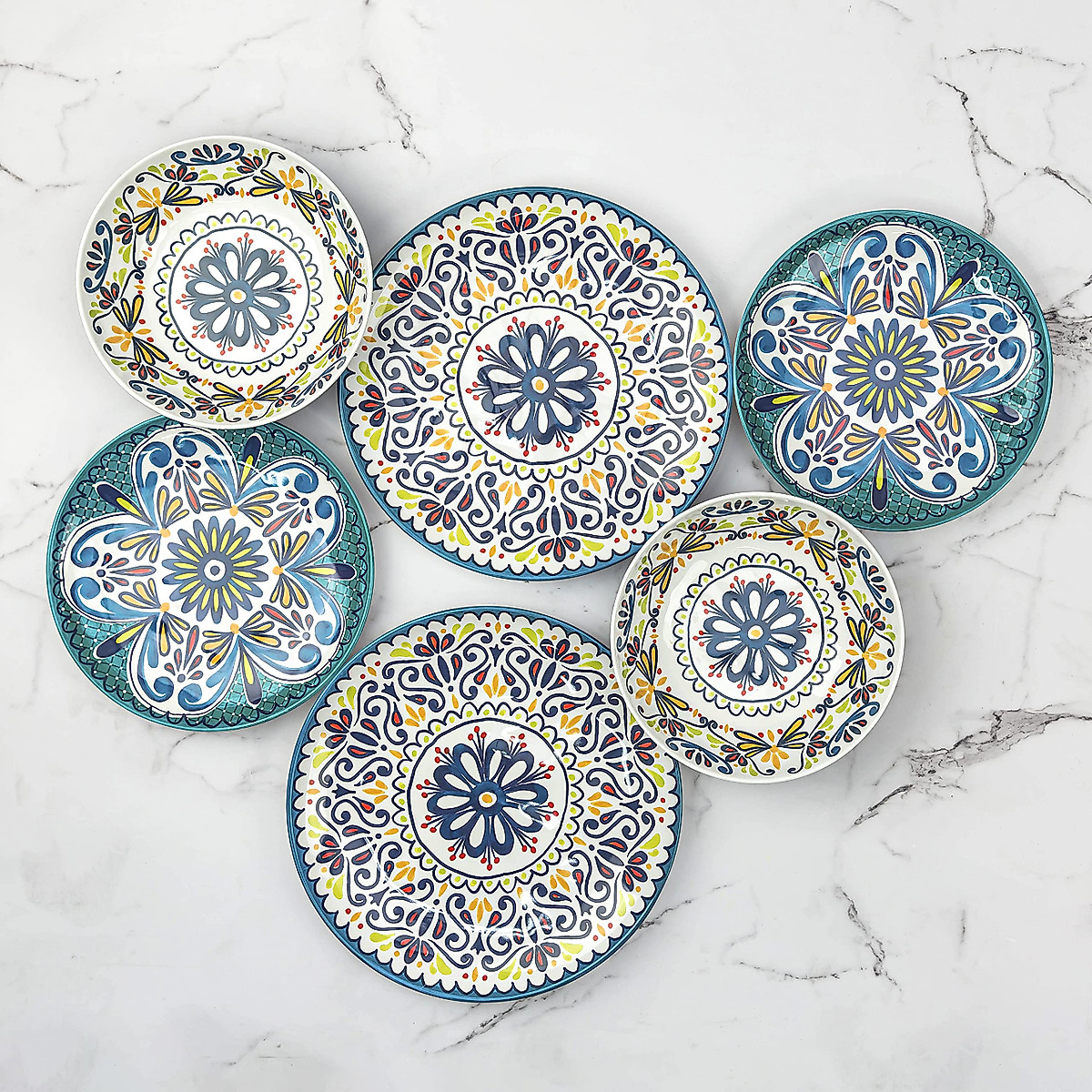 Zak Designs Melamine Dinnerware Set, 12-Piece, Service for 4, Medallion (Cool)