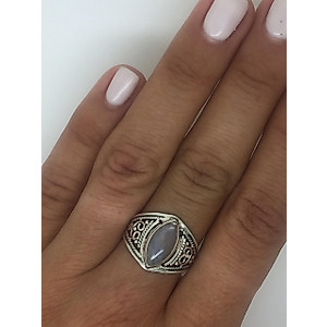 Koral Jewelry Moonstone Vintage Gipsy Ethnic Ring 925 Sterling Silver US Size 6 7 8 (7)