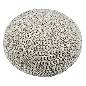 BALEMAUE Unstuffed Pouf Cover, Bean Bag Chair,Handmade Knitted Pouf, Round Cotton Braid Hand Knitted Pouf, Knitted Ottoman Pouf Foot Rest, Handmade Home Decor (White)