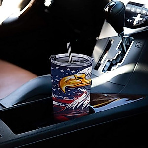 zxxpensy 20 Oz Tumbler Travel Cup Patriotic Bald Eagle Water Bottle, Stainless Steel Vacuum Insulated Coffee Mug with Straw Lid And Cleaning Brush