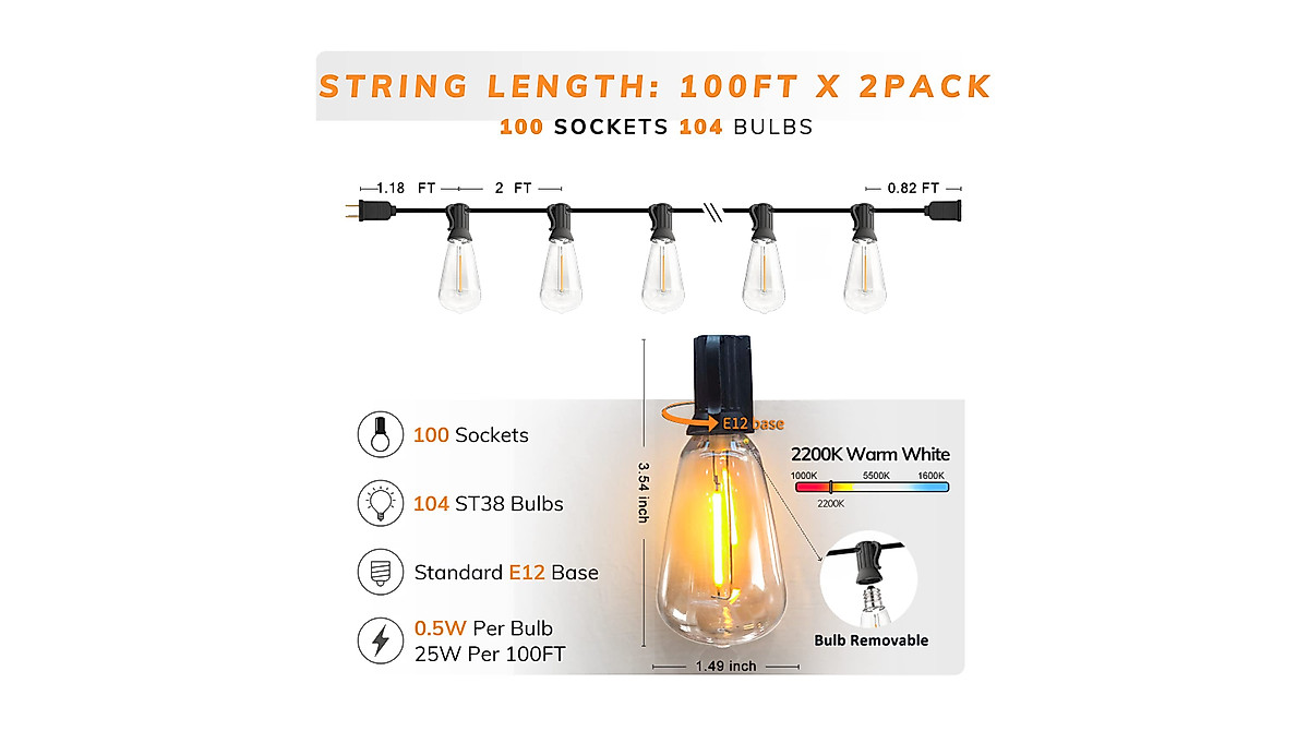 200FT Edison Vintage String Lights with Shatterproof Bulbs | Achin ...