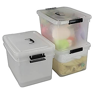 Begale 17.5 Quart Plastic Large Storage Container, Clear Latch Bin with Handle and Lid, 4-Pack