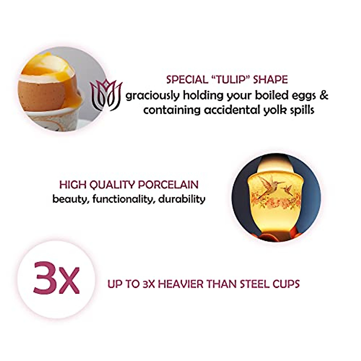 NobleEgg Egg Cups for Soft Boiled Eggs - Vintage Style Porcelain Egg Cups Holders, Authentic Egg Spoons 18/10 Stainless Steel