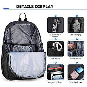 Pawsky Skateboard Anime Luminous Backpack School Backpack with USB Charging Port, Anti Theft Lock and Pencil Case for Teen Boys and Girls, College School Bookbag Lightweight Laptop Bag, Black