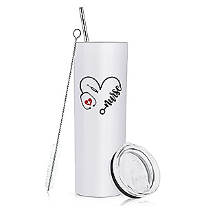 Gingprous Nurse Tumbler, Nursing Gifts for New Nurse Nurse Appreciation Gifts for Nurse Nurse Week Gifts Nurse Graduation Christmas Birthday Gifts, 20oz Insulated Stainless Steel Skinny Tumbler, White