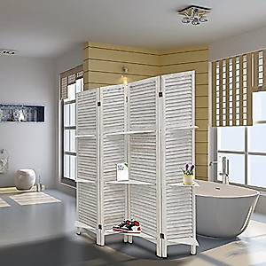 ECOMEX Room Divider 4 Panel, White Room Divider with Shelves, Wall Room Dividers and Folding Privacy Screens, Portable Room partitions and dividers for Bedroom, Home Office, Studio (White)