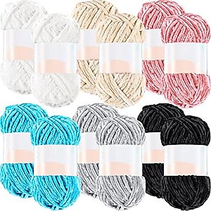 Xinnun 12 Skeins Plush Yarn, Thick Chenille Yarn, Soft Blanket Velvet Yarn for Knitting DIY Craft Total Length 1116 Yards, Fluffy Yarn for Crocheting Sweater Shawl Toy, 3.5 Oz/Skein (Multi Colors)