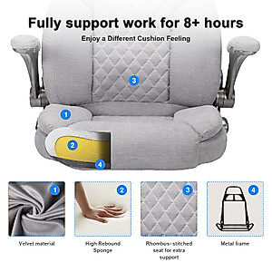 REFICCER Executive Office Chairs with Wheels, Fabric 90-120°Rocking Managerial Chair, Ergonomic High Back Swivel Home Desk Chairs with Flip up Arms and Height Adjustment, (Grey)