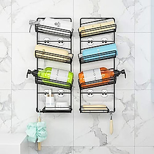 HULISEN Shower Shampoo Bottle Holder, Shower Caddy Organizer for Shower Wall, Shower Shelves for Inside Shower with Adhesive, No Drilling, Rustproof, 2-Rack Bathroom Accessories Storage Baskets, Black