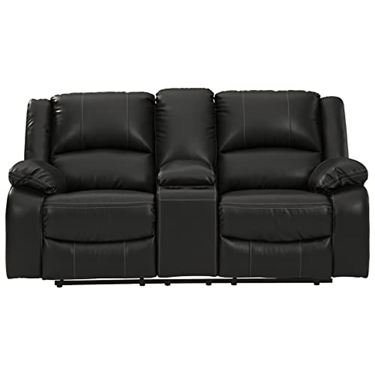Signature Design by Ashley Calderwell Faux Leather Manual Double Reclining Loveseat with Storage Console, Black