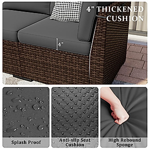 VONZOY 8 Pieces Outdoor Patio Furniture Set with 44" Fire Pit Table Rattan Sectional Conversation Sets w/Gas Fire Pit, Coffee Table, 2 Waterproof Covers, Dark Grey