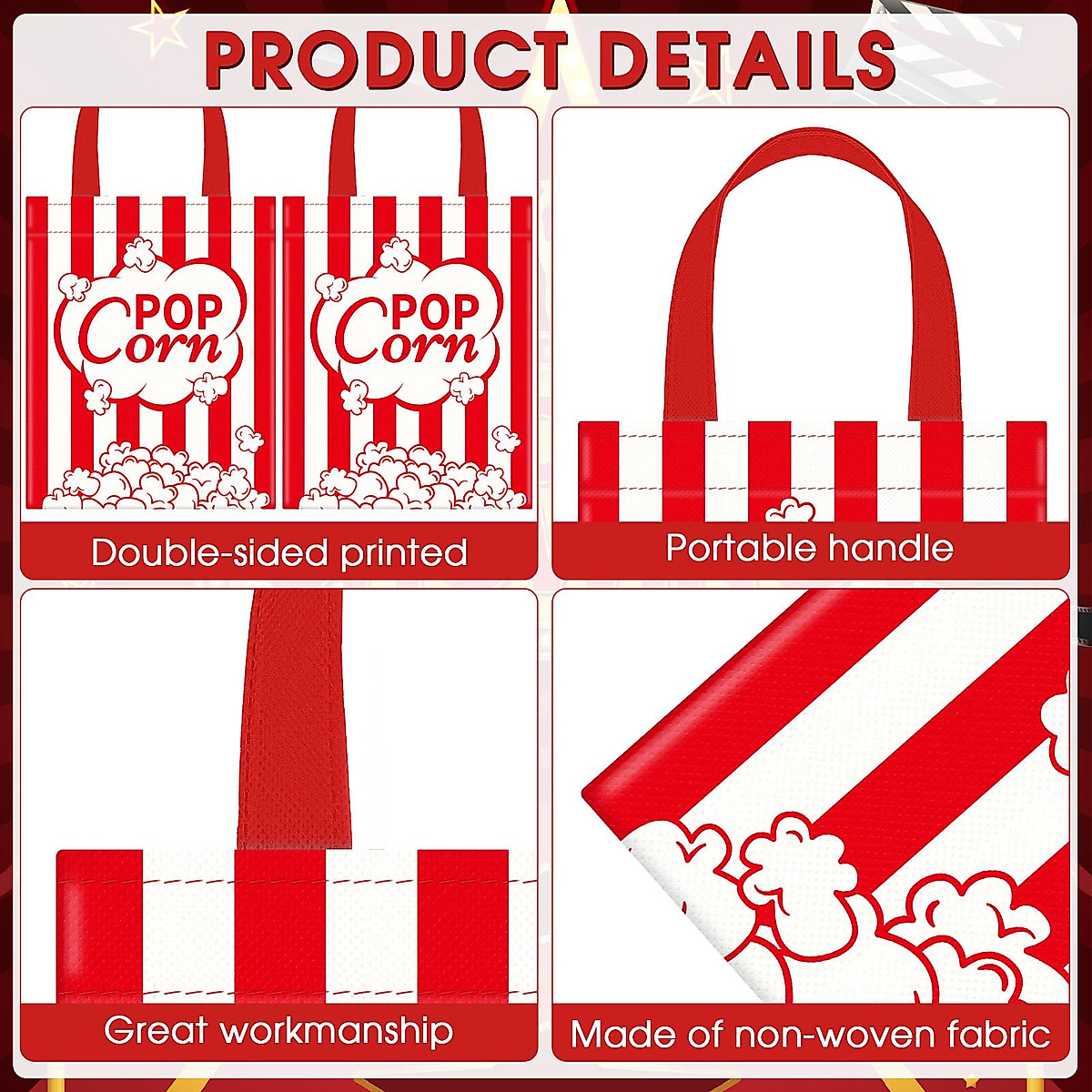 Photect 32 Pcs Movie Night Party Favor Bags Movie Theater Party Favor Treat Bags Movie Themed Non Woven Candy Goodie Gift Bags for Movie Now Showing Baby Shower Birthday Party Decoration Supplies