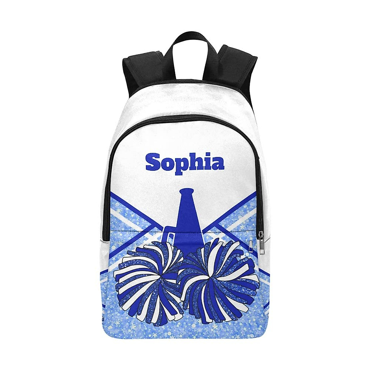 CUXWEOT Personalized Cheerleader Blue Backpack with Name Custom Travel Bag for women Men