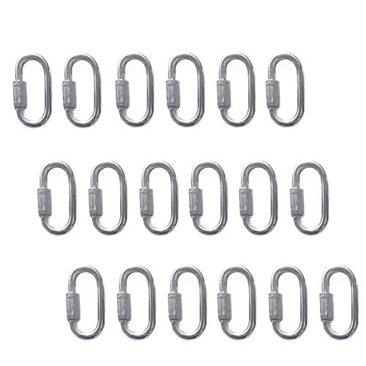 JCPLYNN 304 Stainless Steel D Shape Locking Carabiner Quick Link Chain Connector Keychain Buckle (M3.5 1/8" 18Pack)