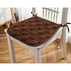 4 Pack Flannel Chair Cushion for Desk Chair Soft Plush Nonslip Seat Cushions Washable Kitchen Dining Chair Pads with Ties Office Car Sitting Chair Pads,18" x 18" (Brown)