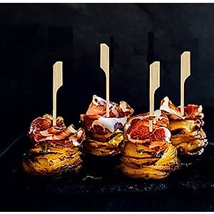 4” inch 100 pcs Bamboo Wood Paddle Picks Skewers Toothpicks for Cocktail，Appetizers, Fruit，Sandwich， Snacks, Package of Wooden Paddle Pick Skewer, Party Forks (1)