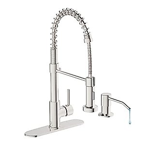 Casavilla Kitchen Faucet Set, Commercial Kitchen Sink Faucets with Pull Down Sprayer and Soap Dispenser, Stainless Steel Faucets for Kitchen Sinks, Single Handle Spring Kitchen Faucets with Deck Plate