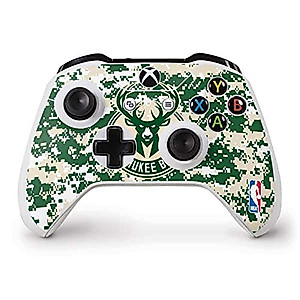 Skinit Decal Gaming Skin compatible with Xbox One S Controller - Officially Licensed NBA Milwaukee Bucks Camo Digi Design