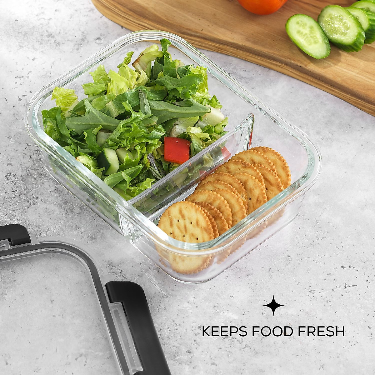 JoyJolt Divided Food Storage Containers with Lids Airtight. 5 Pack Glass Meal Prep Containers 2 Compartment Set Glass Bento Box. Reusable Food Containers, Portion Control Containers for Weight Loss