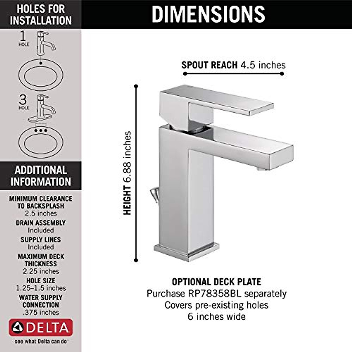 Delta Faucet Modern Single Hole Bathroom Faucet, Single Handle Chrome, Bathroom Sink Faucet, Drain Assembly, Chrome 567LF-PP
