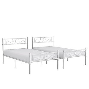 VECELO Twin Size Bed Frame with Headboard, 14 Inch Metal Platform Mattress Foundation, No Box Spring Needed, Easy Assembly, 2 PCS, White