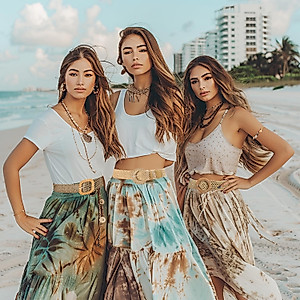 SeptCity Woven Belts for Women, Boho Women's Belts for Dresses and Jeans, Rattan Belts Gift for Birthday Christmas Mother's Day (Cream with D Ring)