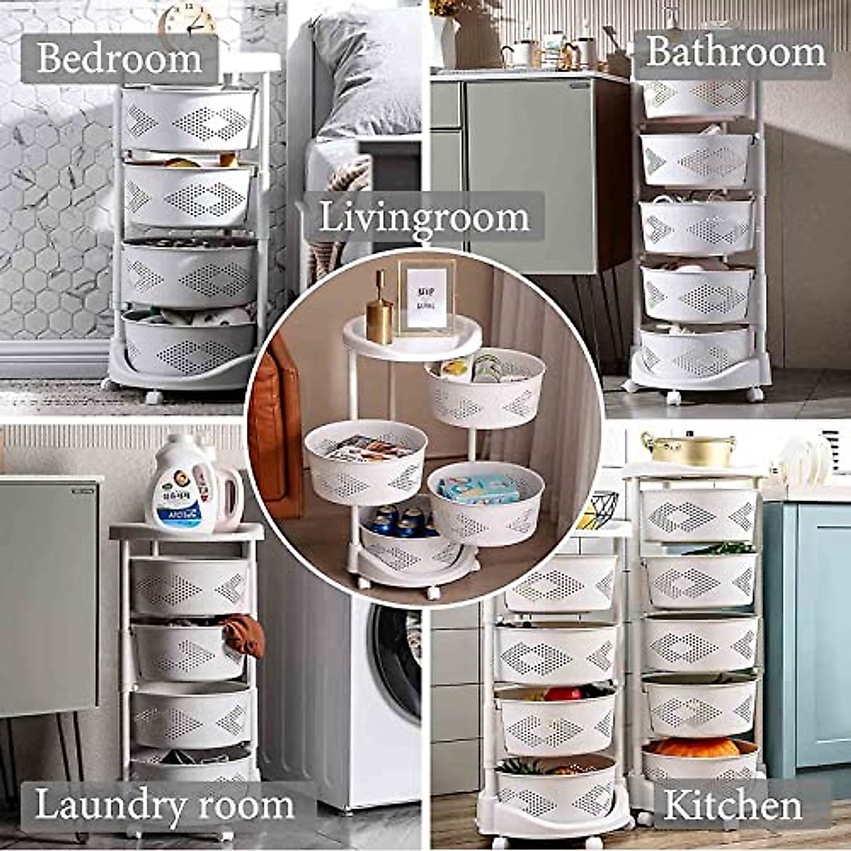 Multi-Layer Kitchen Storage Rack, Detachable Breathable Rotating Fruit Vegetable Organizer, with Lockable Casters, for Kitchen Bedroom, Bathroom,3 Tier