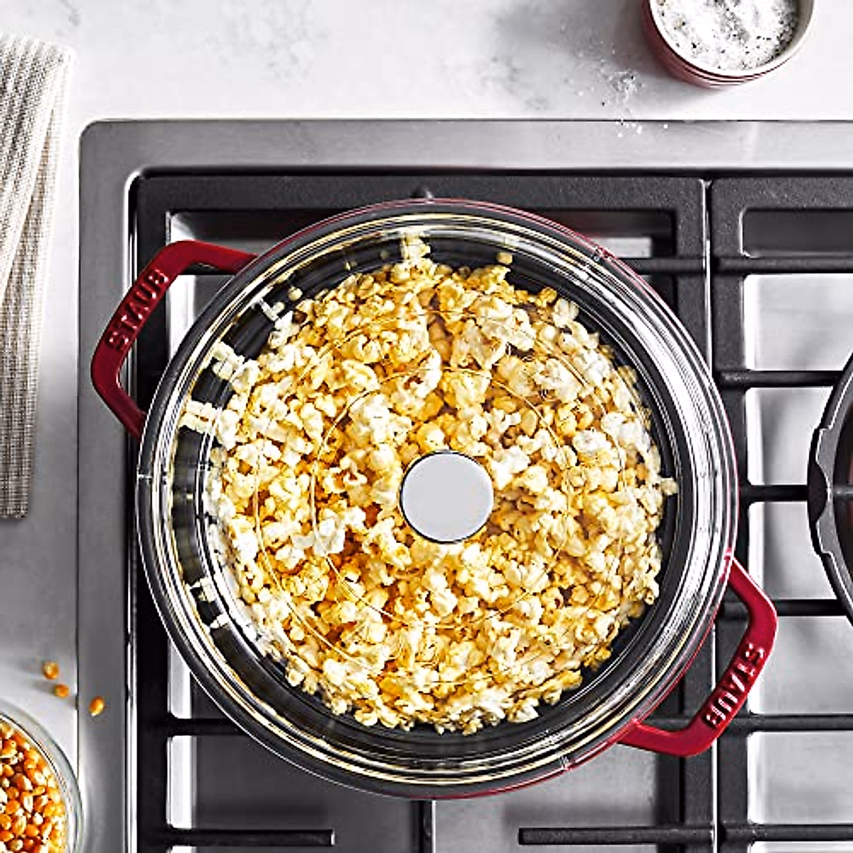 Staub Cast Iron Dutch Oven 4-qt Round Cocotte with Glass Lid, Made in France, Serves 3-4, Cherry