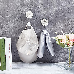 NBEADS 2 Sets Flower Ceramic Wall Hooks, White Floral Wall Coat Hooks Decorative Robe Hooks with Screw and Anchor Plug for Scarf Bag Towel Hat in Hallway Kitchen Closets Bathroom