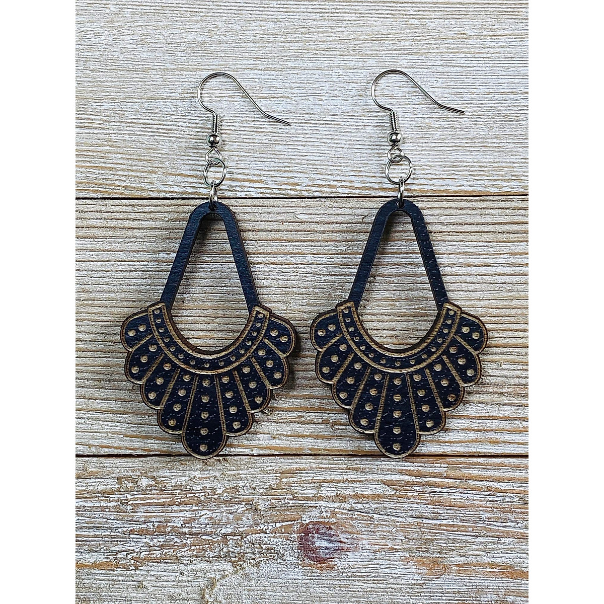 RBG Ruth Bader Ginsburg Dissent Collar Earrings from Black Stained Maple Wood