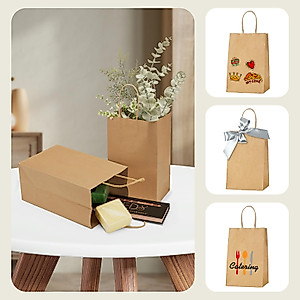 MESHA Small Paper Bags with Handles 5.25x3.75x8 Brown Kraft Gift Bag 50Pcs Bulk Grocery Shopping Bags Party Retail Business Packaging Merchandise Boutique Wedding Favor Baby Shower Small Business
