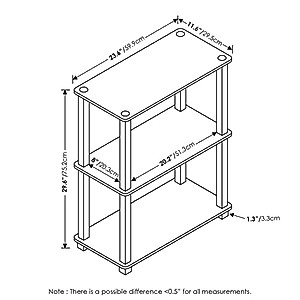 Furinno Turn-S-Tube 3-Tier Compact Multipurpose Shelf Display Rack with Square Tube, Amber Pine/Black