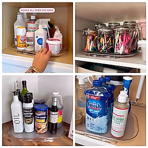 LAMU Lazy Susan Turntable Organizer for Refrigerator, 15.67'' Clear Rectangular Fridge Organizer Storage, Lazy Susan for Cabinet, Table, Pantry, Kitchen, Countertop