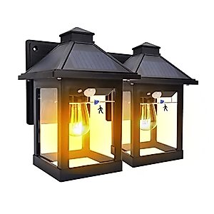 Nodfens 2 Pack Solar Wall Lanterns Outdoor with 3 Modes, Wireless Dusk to Dawn Motion Sensor LED Sconce Lights IP65 Waterproof, Exterior Front Porch Security Lamps Wall Mount Patio Fence Decorative