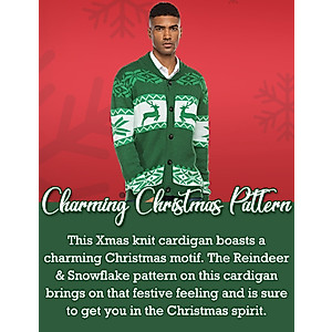 COOFANDY Mens Ugly Christmas Xmas Cardigan Sweater X-Mas Shawl Collar Button Front Knit Sweaters (Green L)