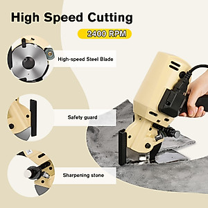 CGOLDENWALL Large Electric Rotary Fabric Cutter Cloth Cutter Cutting Machine Electric Rotary Scissors Industrial Grade for 1 inch Multi-Layer Cloth Fabric Leather Wool Rubber Curtain and Carpet 110V