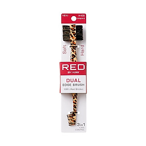 RED by Kiss Dual Edge Brush 3 in 1 Edge Brush Comb Soft and Hard Board Bristles (Leopard)