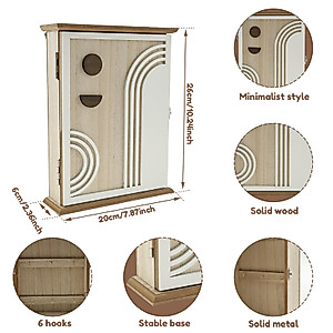 Wooden Key Box Wall Mount,Rustic Key Box Decorative Key Cabinet with 6 Key Hooks,Wall Mounted Wooden Key Holder Storage Box Cabinet for Hanging Keys,Home,Office,Entrance,Hallway,10.2" × 7.8" × 2.3"