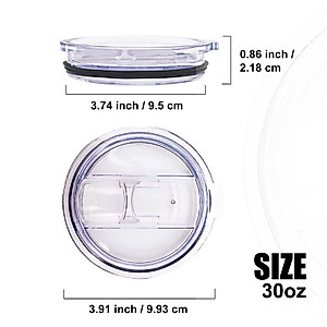 2 Replacement Lids for Stainless Steel Tumbler Travel Cup - Fits OF Inner diameter 3.7 to 3.74 INCH Yeti Rambler and others (Transparent) (30 OZ)