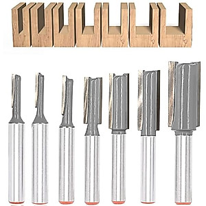 7Pcs Straight Router Bit Set 1/4 Inch Shank, Carbide Tipped Double Flute Straight Cut Router Bits, Straight Bit for Dado Trimming Cutter, Cut Dia 1/8",5/32", 3/16",1/4",5/16",3/8",1/2"