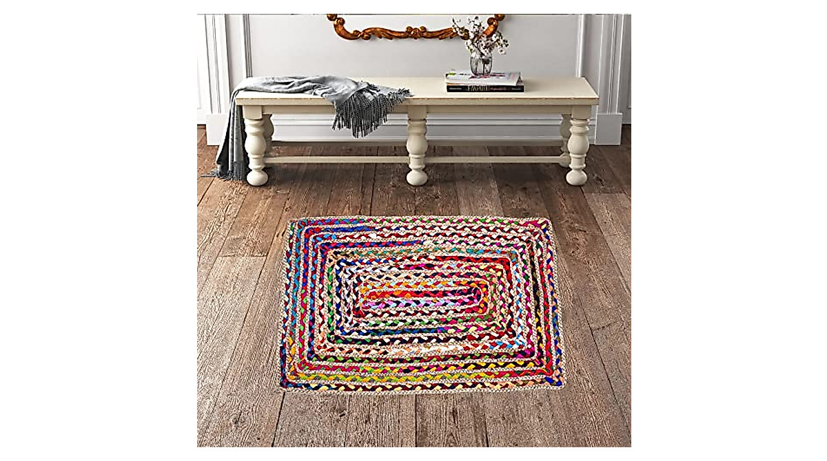 Eleet Cotton Jute Chindi Area Rug 2x3 Ft - Hand Woven Reversible