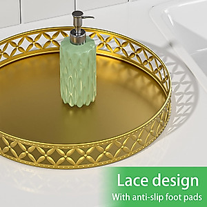 EKNITEY Bathroom Counter Vanity Tray - Perfume Makeup for Dresser Tops Gold Round Serving Candle Decorative Storage Home Decor 11'' Floral-gold