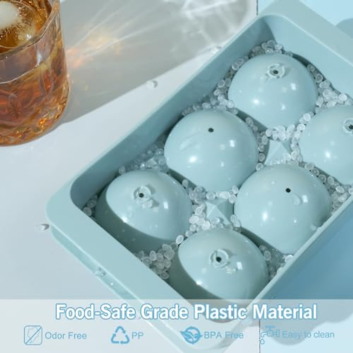 WIBIMEN Large Ice Cube Tray, 1.9IN Whiskey Ice Mold, 2 Pack Sphere Ice Cube Mold with Bin&Tong, Leak-free Round Ice Cube Mold, Easy Fill & Release Ice Ball Maker for Whiskey Cocktails Bourbon(Blue)
