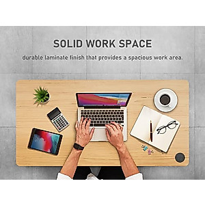 CAXXA Height Adjustable Computer Desk Electric, 48 x 24 Inches, Black Frame Teak Tabletop