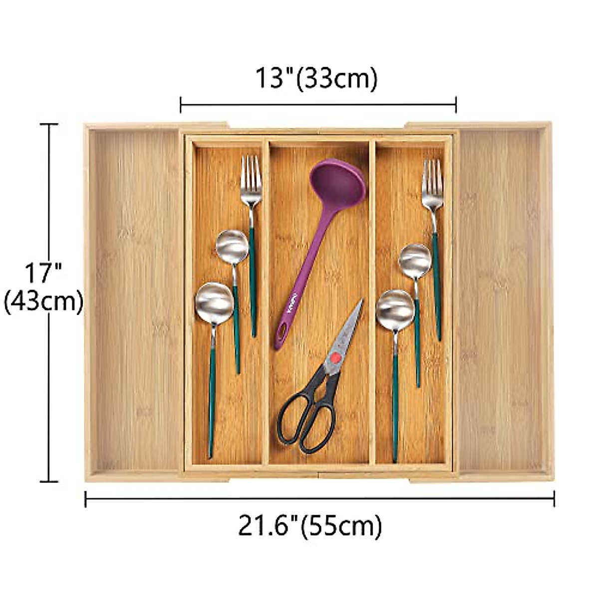 Utoplike 4 pcs Bamboo Kitchen Drawer Dividers 16.8-21.8IN) and Bamboo Expandable Kitchen Drawer Organizer, Adjustable Utensil Holder Set