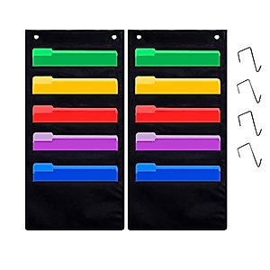 Headif Premium Door Hanging File Organizer,Cascading Wall File Storage Pocket Chart, 5 Pockets Folder Holder & 2 Hangers, Perfect for Classroom Office School and Home Use Organization